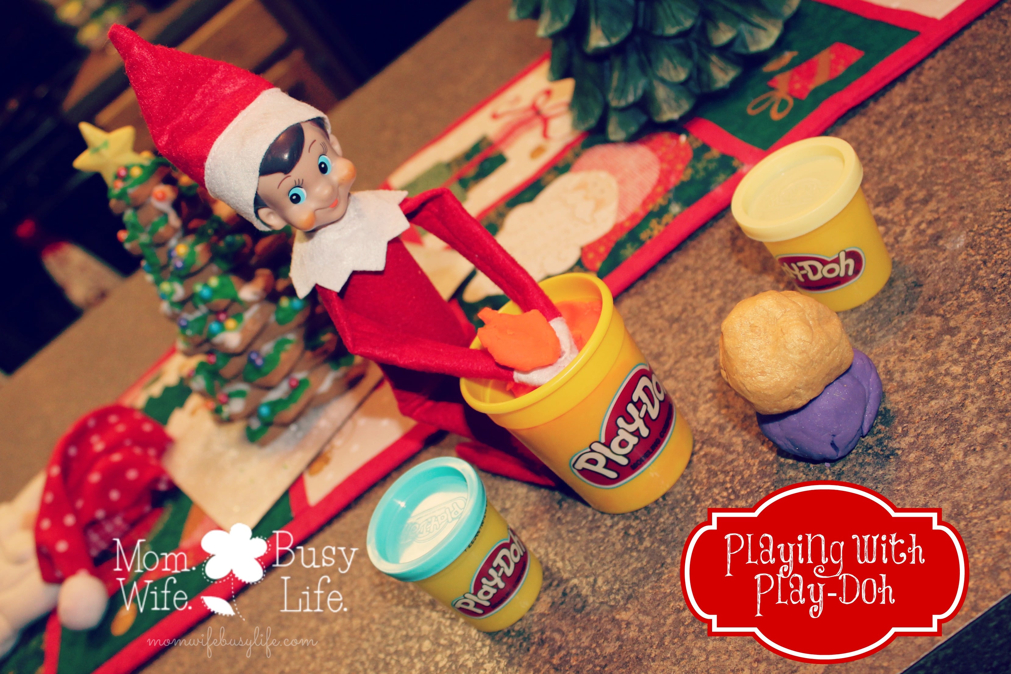 Elf on the Shelf Ideas Playing with Playdoh - Mom. Wife. Busy Life.