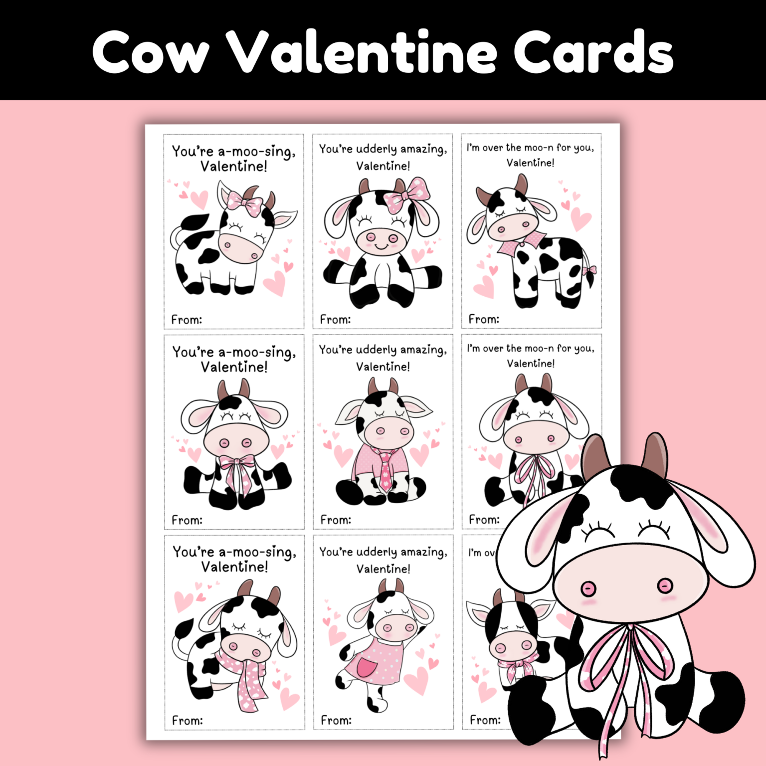 Printable Cow Valentines Day Cards - Mom. Wife. Busy Life.