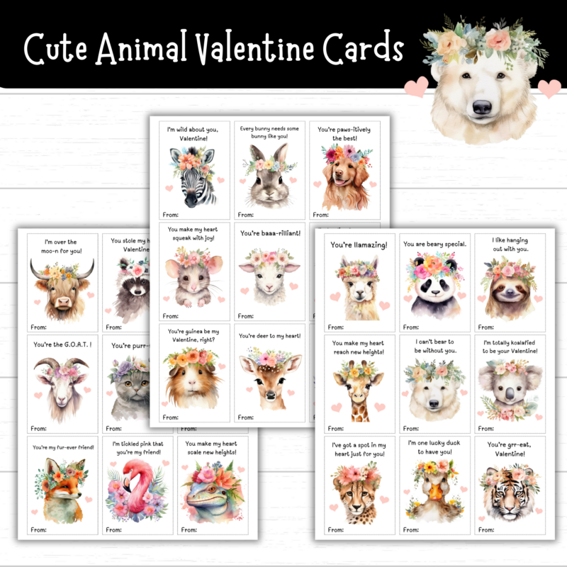 Printable Cute Animal Valentine Cards - Mom. Wife. Busy Life.
