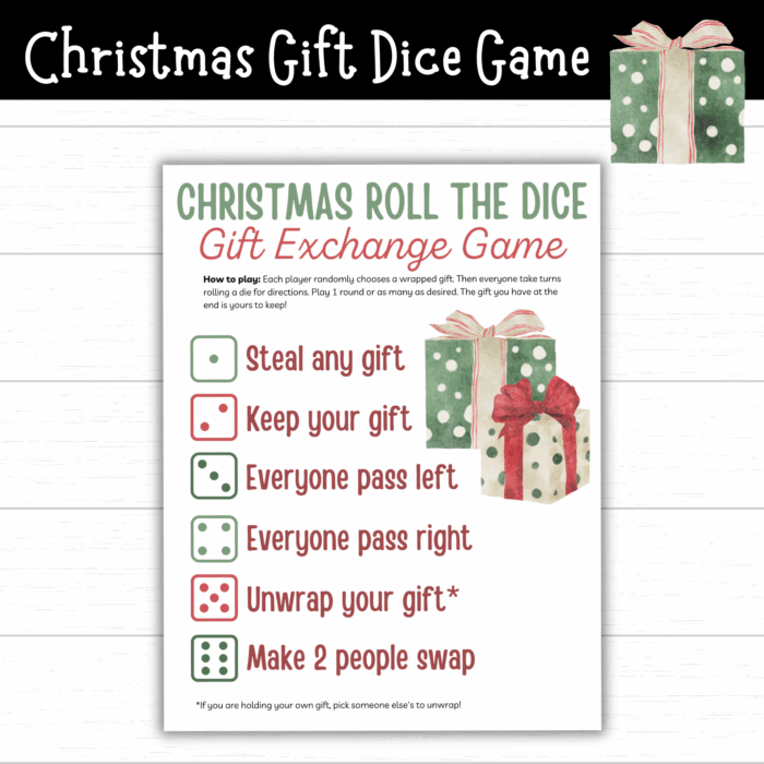 Christmas Gift Exchange Dice Game Printable - Mom. Wife. Busy Life.