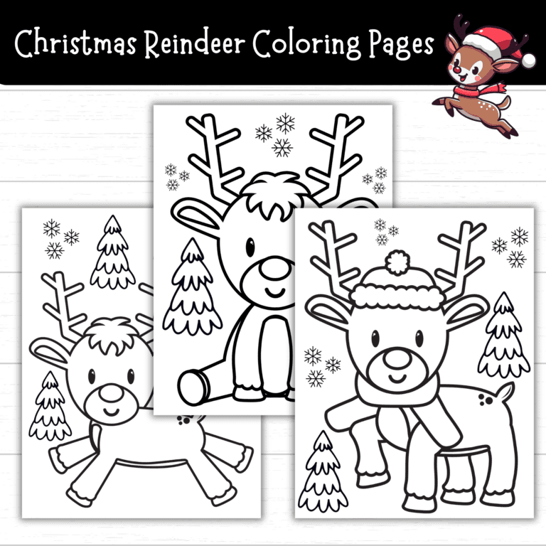 Printable Christmas Reindeer Coloring Pages (2 Sets) - Mom. Wife. Busy ...