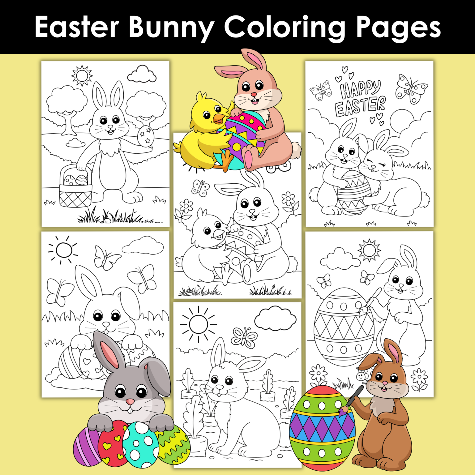 Easy Easter Bunny Coloring Pages for Kids – A Simple Spring Activity ...