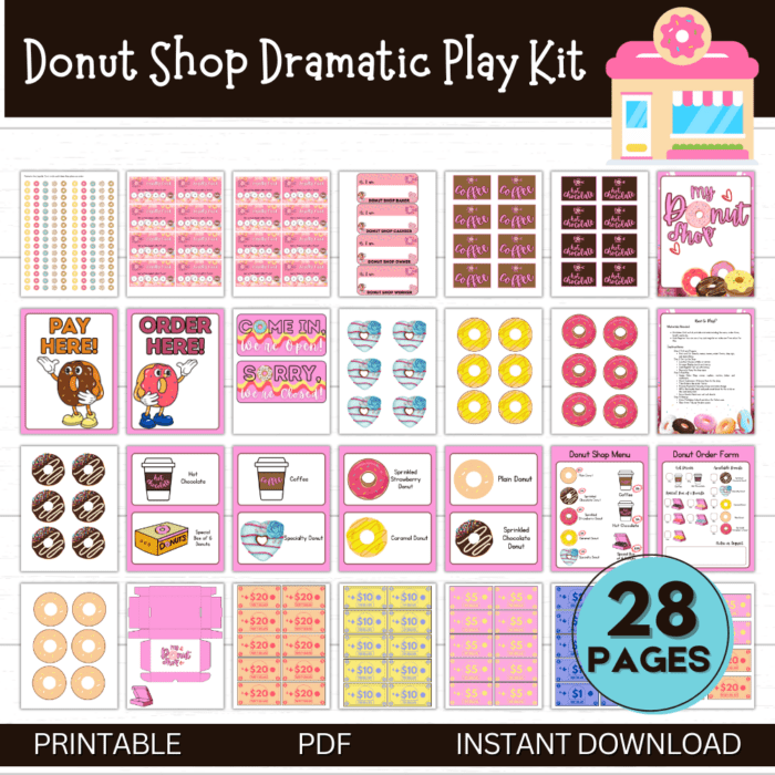Printable Donut Shop Dramatic Play Kit Mom Wife Busy Life