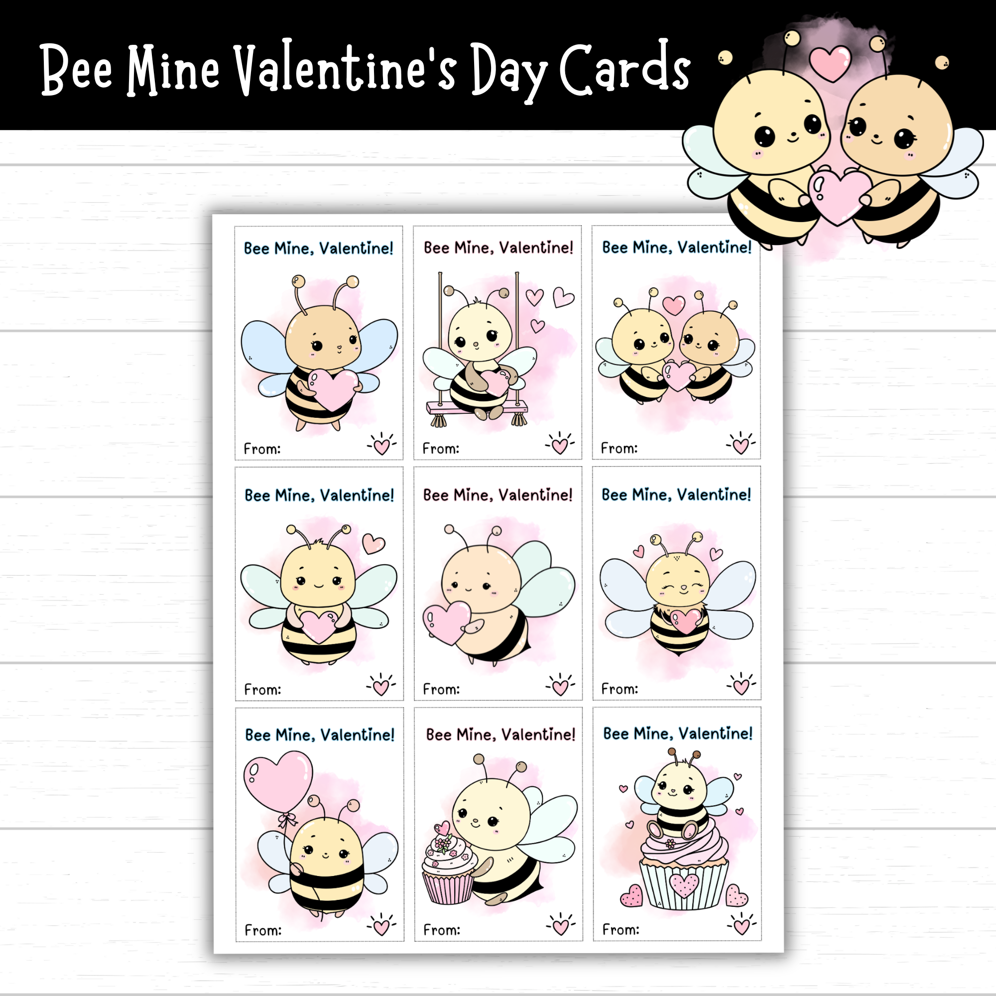 Bee Valentine Cards Printable for Kids – Fun Classroom and Friend ...