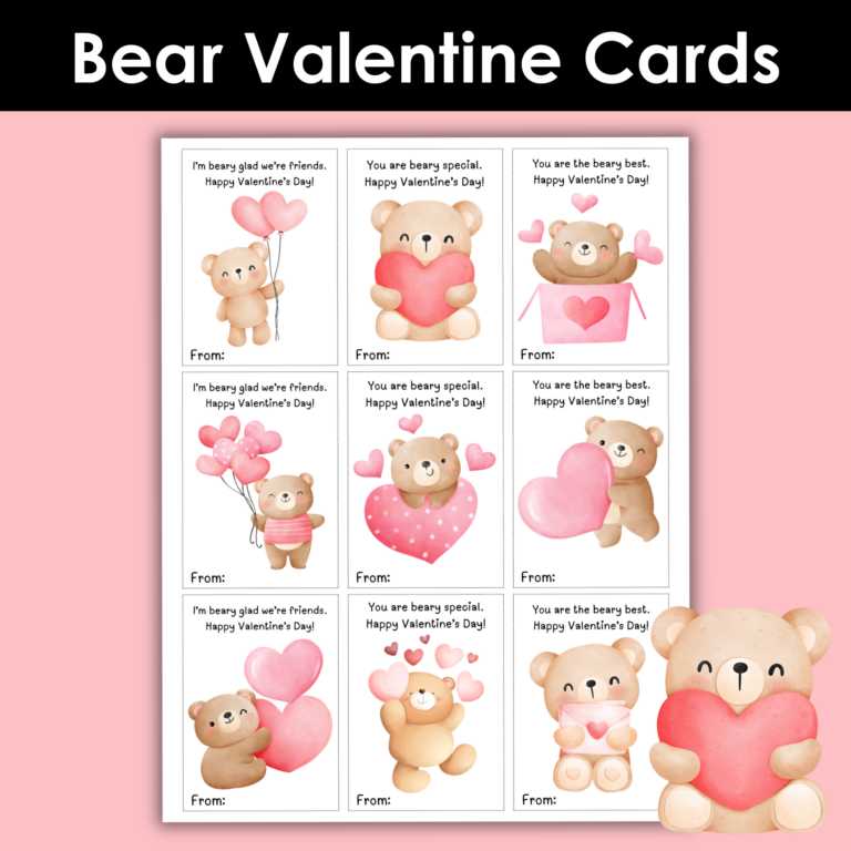 Bear Valentine Cards Printable for Kids: An Easy Classroom Valentine ...