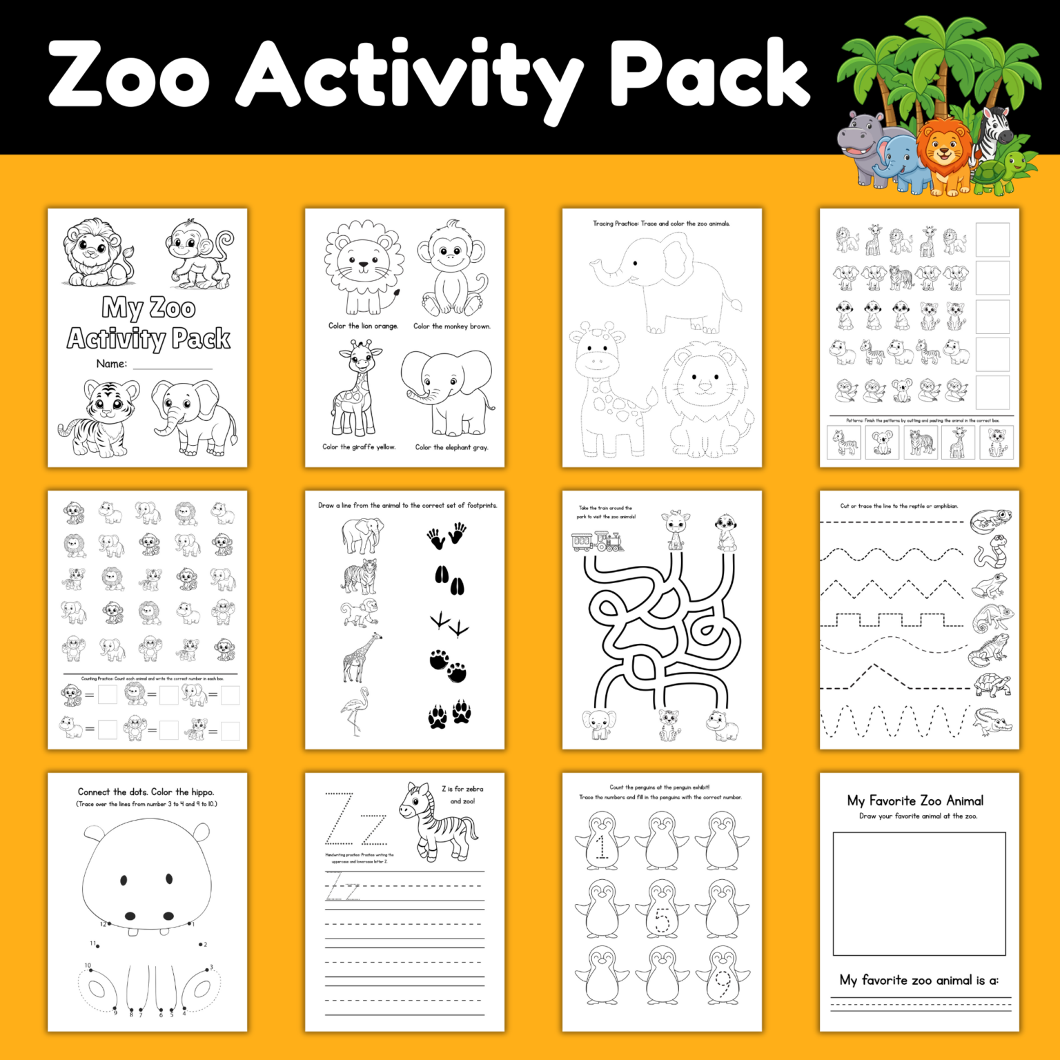 Printable Zoo Activity Pack for Preschool & Kindergarten (12 Fun Zoo ...