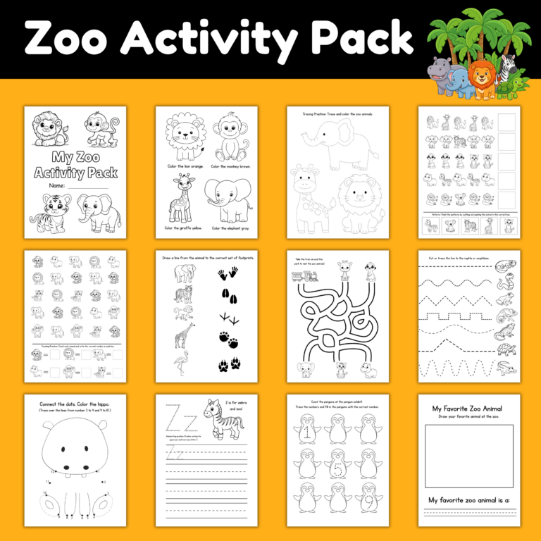 Printable Zoo Activity Pack for Preschool & Kindergarten (12 Fun Zoo ...