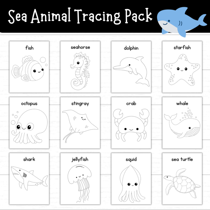 Printable Sea Animal Tracing and Coloring Page Pack - Mom. Wife. Busy Life.
