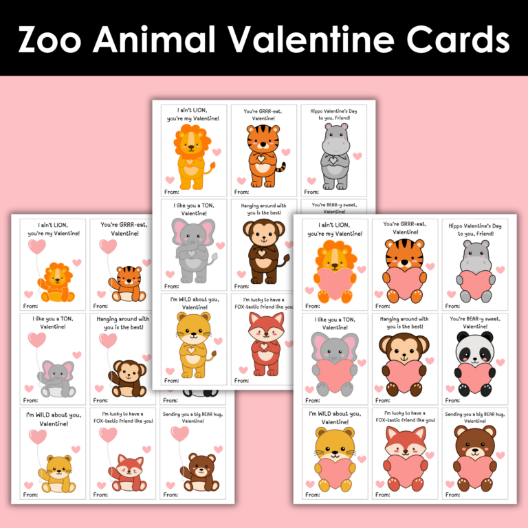 Zoo Animal Valentine Cards: Printable Valentines for Kids’ Classroom ...