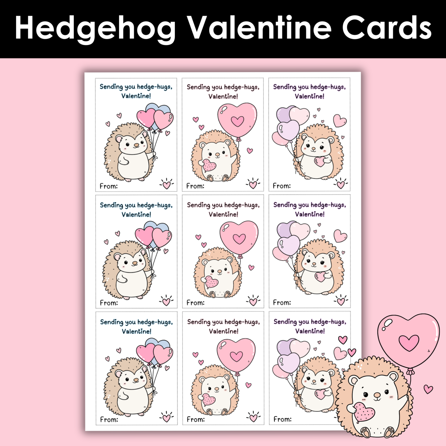 Hedgehog Valentine Cards Kids Will Love (Easy Printable for Classrooms ...