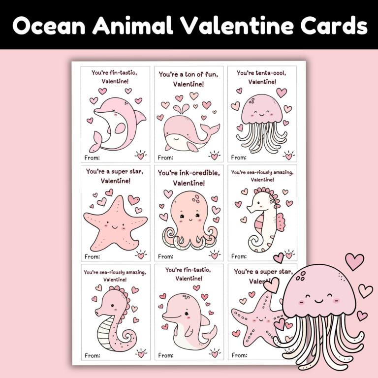 Printable Ocean Animal Valentine Cards - Mom. Wife. Busy Life.