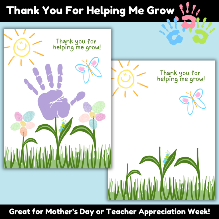 Printable “Thank You for Helping Me Grow” Handprint Art – Easy DIY ...