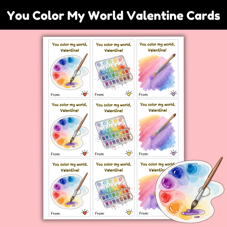 You Color My World Valentine Cards: Easy Printable Valentines for Kids ...